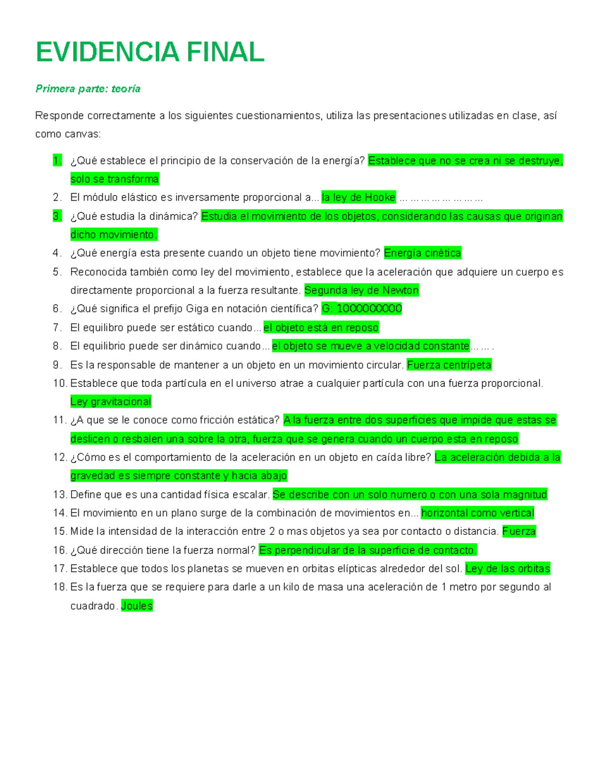 Evidencia Final - SSXVDFV - EVIDENCIA FINAL Primera parte: teoría Responde correctamente a los ...