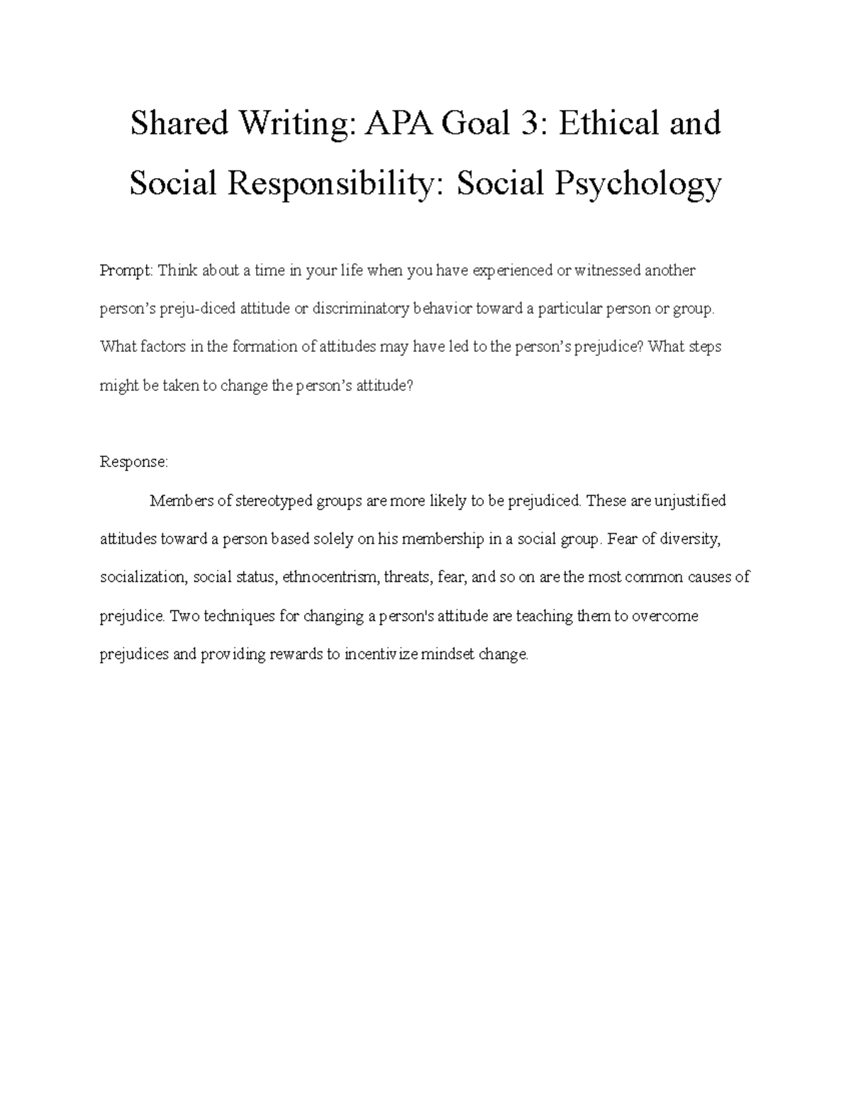 Shared Writing APA Goal 3 Ethical and Social Responsibility Social ...