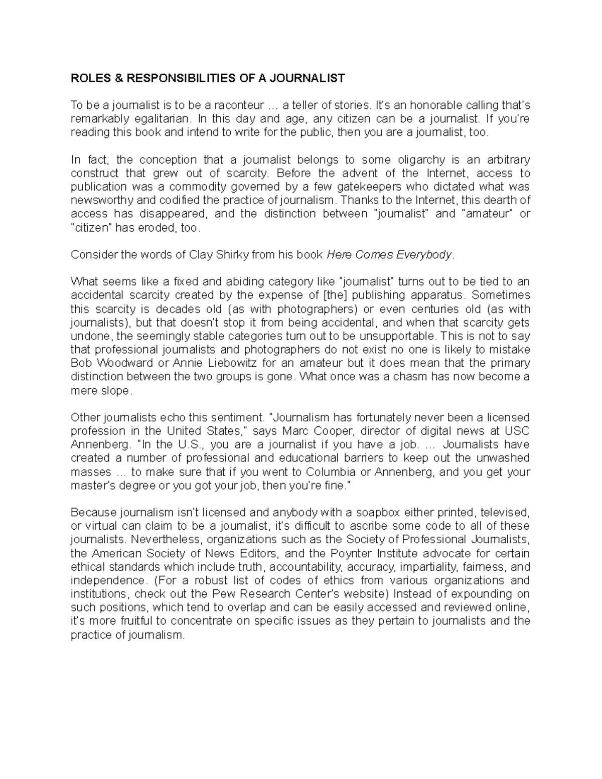 Roles And Responsibilities Of A Journalist - ROLES & RESPONSIBILITIES ...