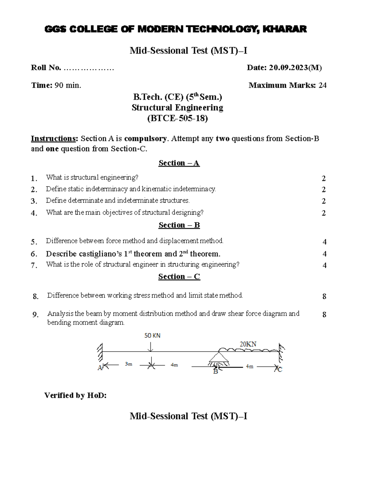 Structural MST-I - GGS COLLEGE OF MODERN TECHNOLOGY, KHARAR Mid ...
