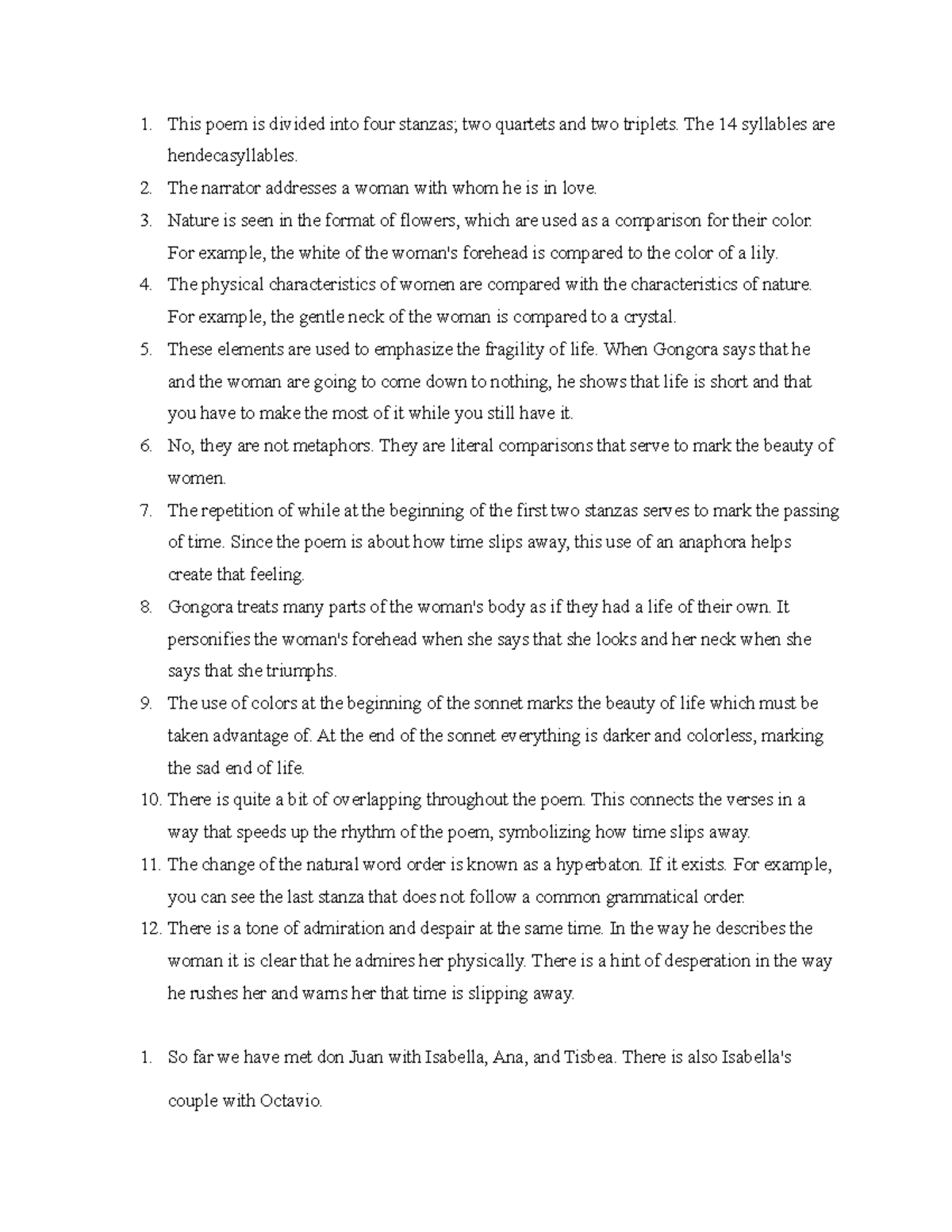 Analysis of Text - Soneto - This poem is divided into four stanzas; two ...