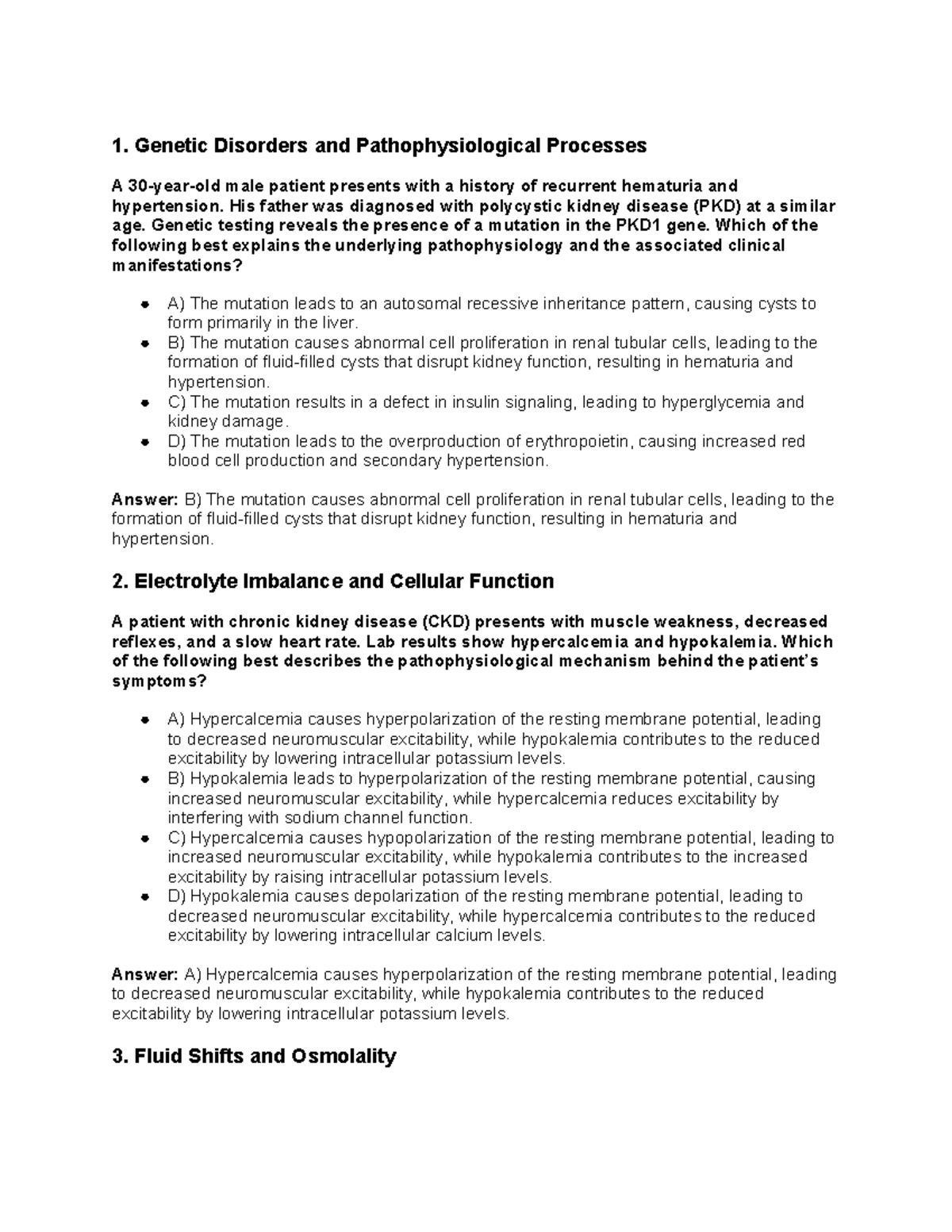 Practice Questions - 1. Genetic Disorders and Pathophysiological ...