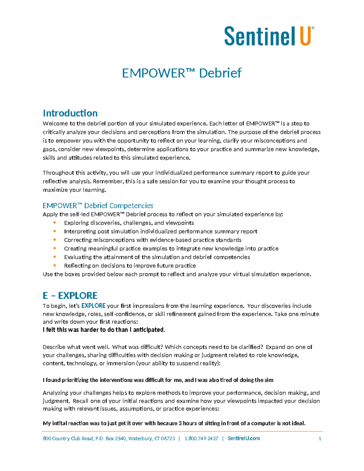 Empower Debrief Worksheet - EMPOWER™ Debrief Introduction Welcome to ...
