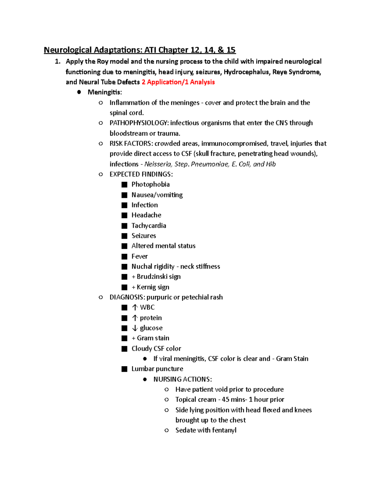 Pediatrics Study Material Guide - Neurological Adaptations: ATI Chapter ...