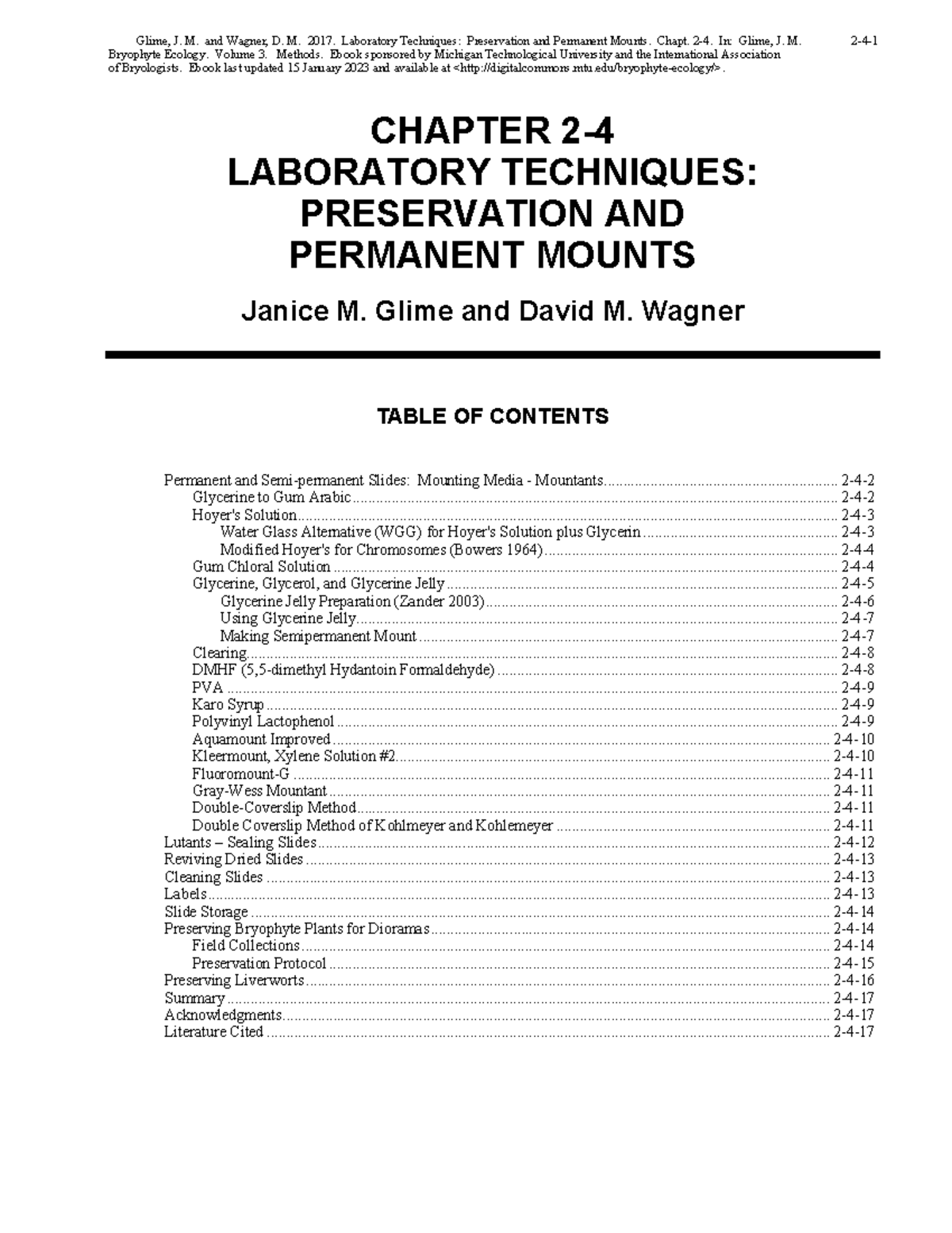 Glime Wagner Laboratory Techniques - Bryophyte Ecology. Volume 3. Methods. Ebook sponsored by ...