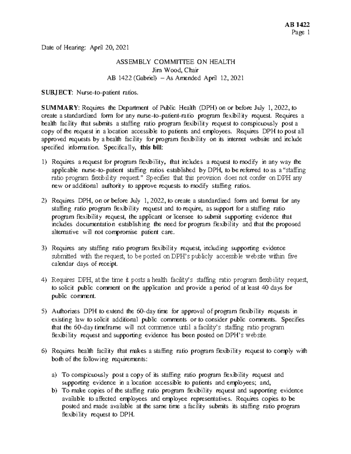 202120220 AB1422 Assembly Health - Page 1 Date of Hearing: April 20 ...
