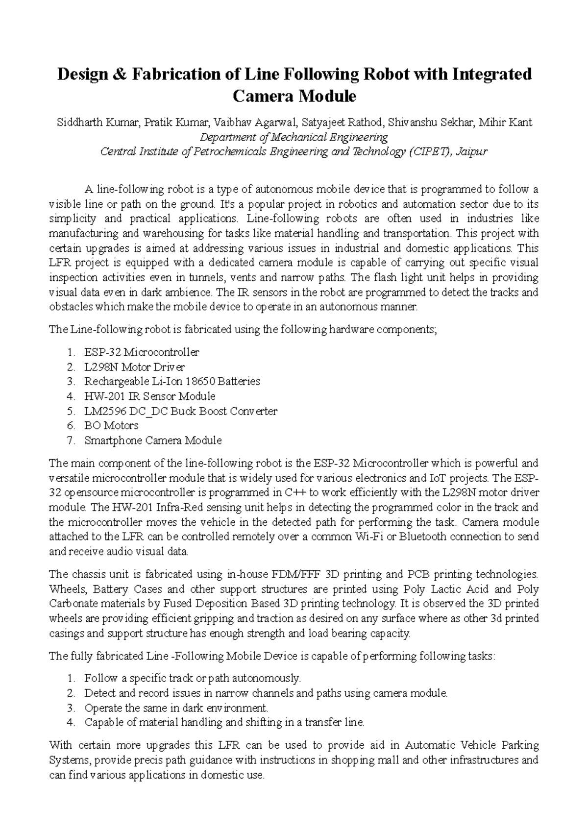 LFR robotics notes - Design & Fabrication of Line Following Robot with ...