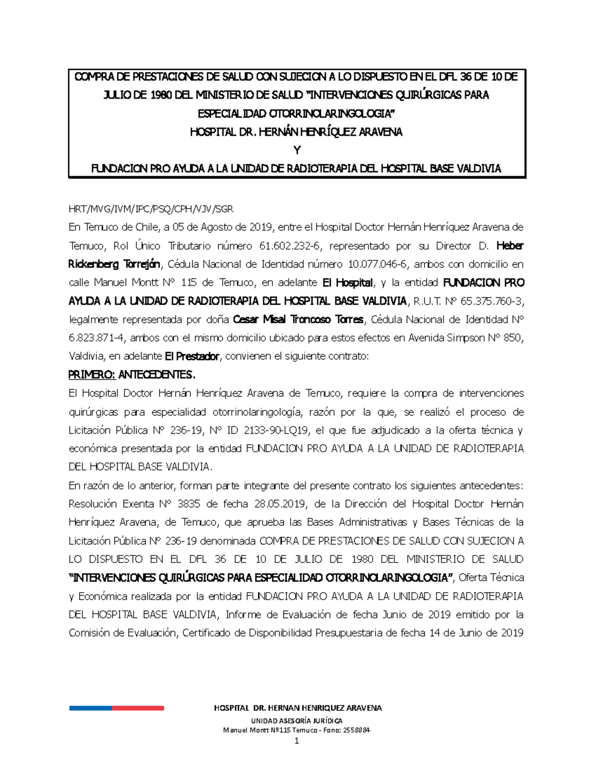 Contrato 236-19 - resolución de carácter administrativo, que rectifica ...