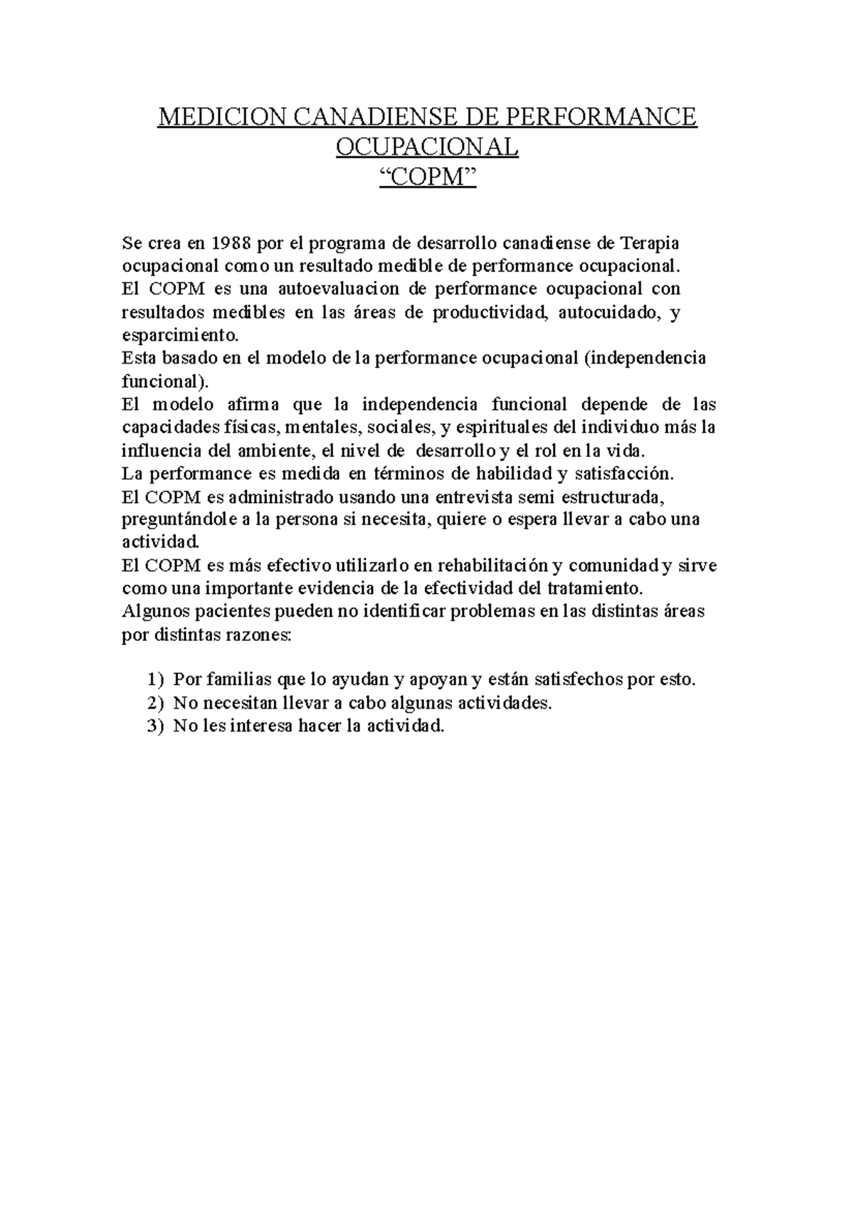 COPM español de modelo canadiense - MEDICION CANADIENSE DE PERFORMANCE ...
