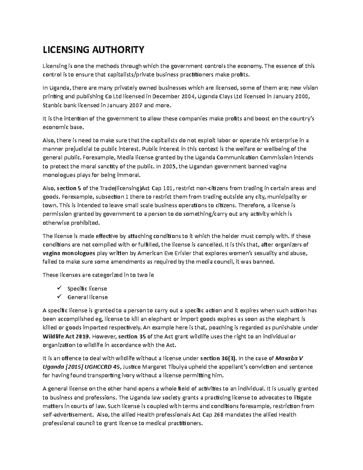 Group Q - Land law - LICENSING AUTHORITY Licensing is one the methods ...