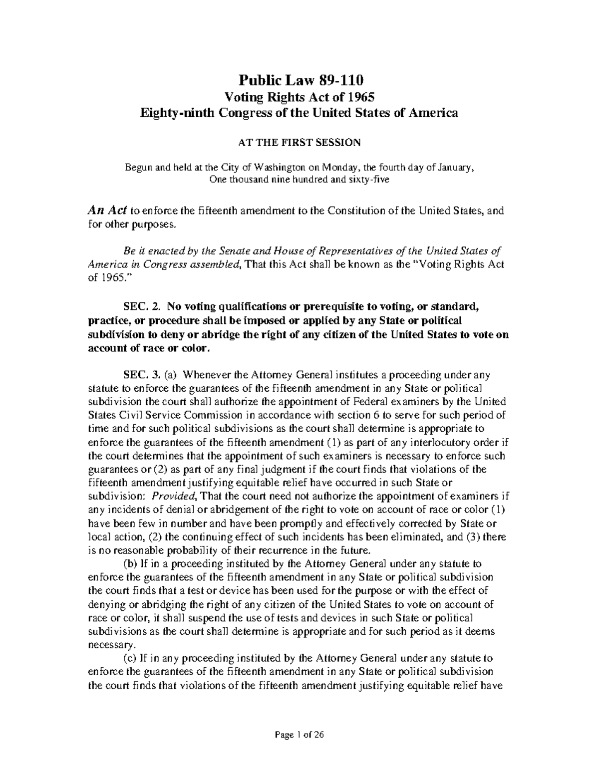 6-1965 Voting Rights Act - Public Law 89- Voting Rights Act of 1965 ...