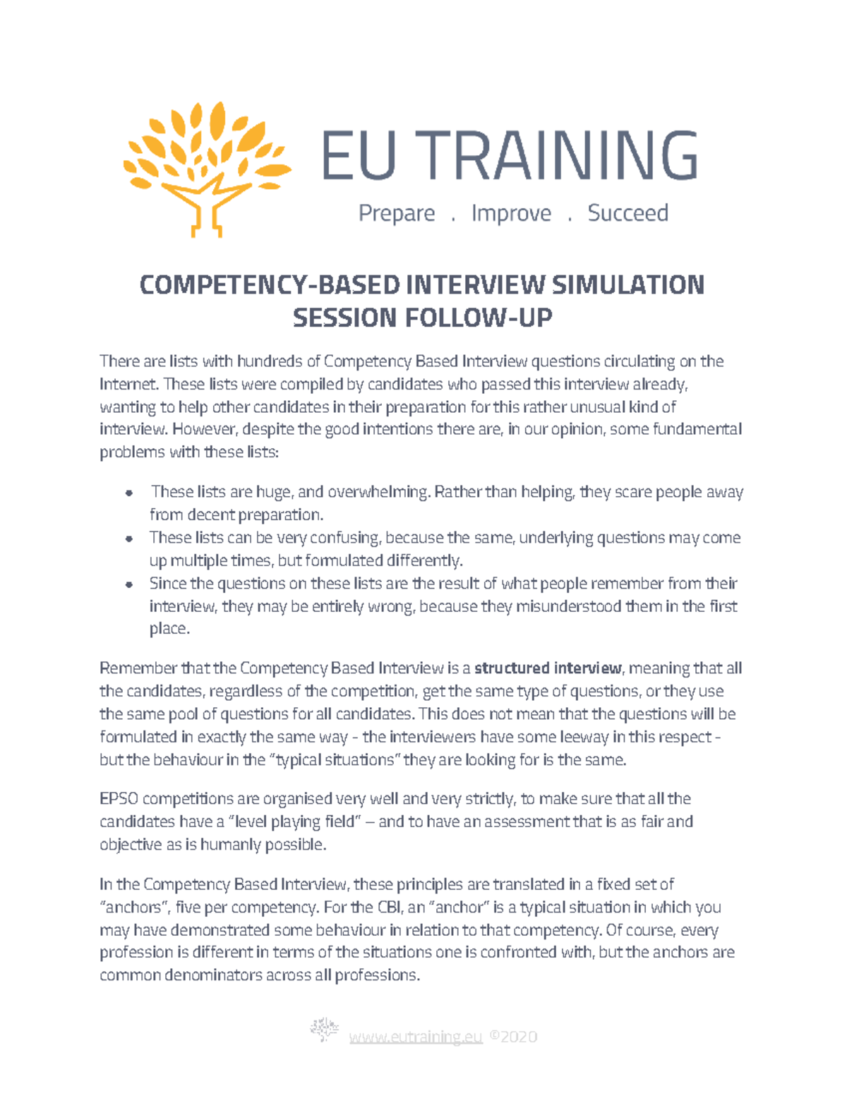 EU Training - Follow UP Questions FOR Virtual CBI Sessions - COMPETENCY ...