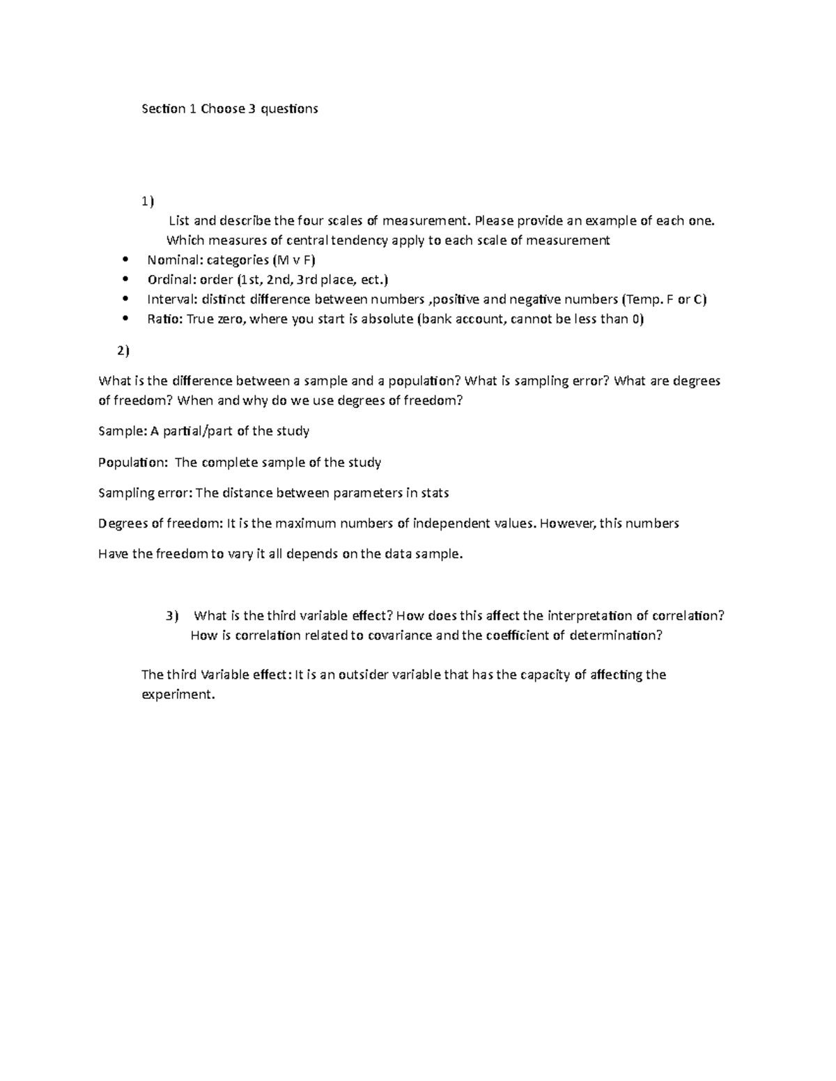 Exam 2 review with explanations attached - Section 1 Choose 3 questions ...