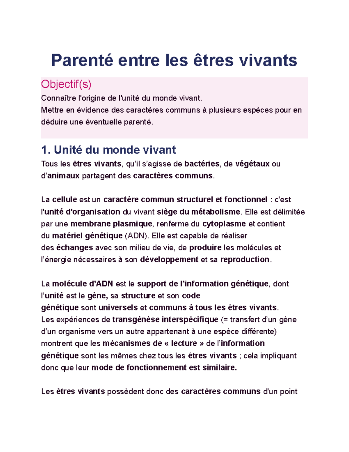 Parenté entre les êtres vivants - Parenté entre les êtres vivants ...