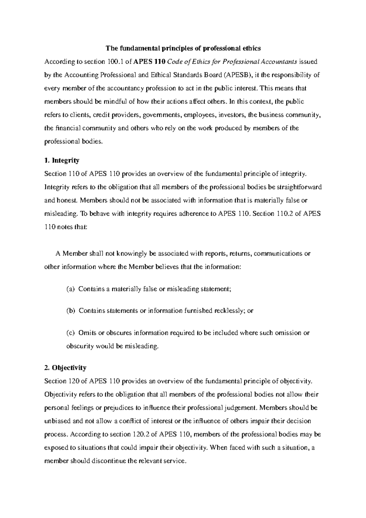 The fundamental principles of professional ethics - This means should ...