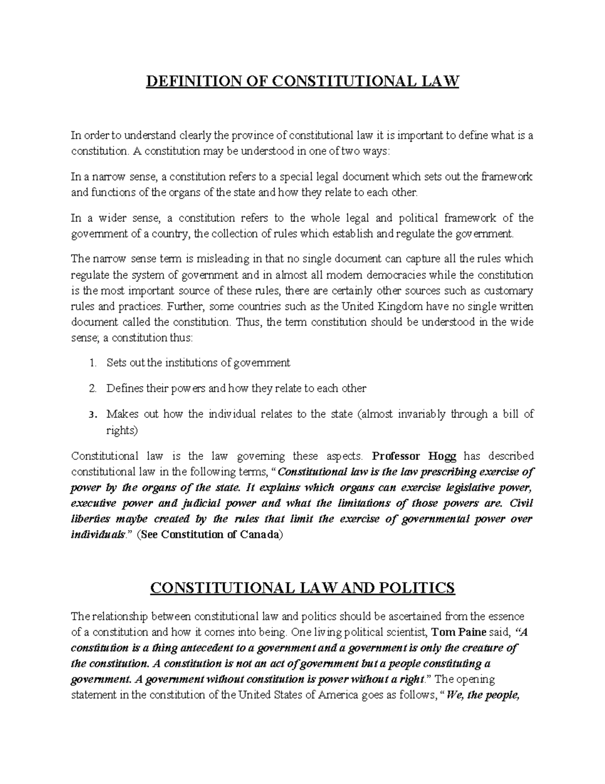 Constitutional law notes madhuku - DEFINITION OF CONSTITUTIONAL LAW In ...