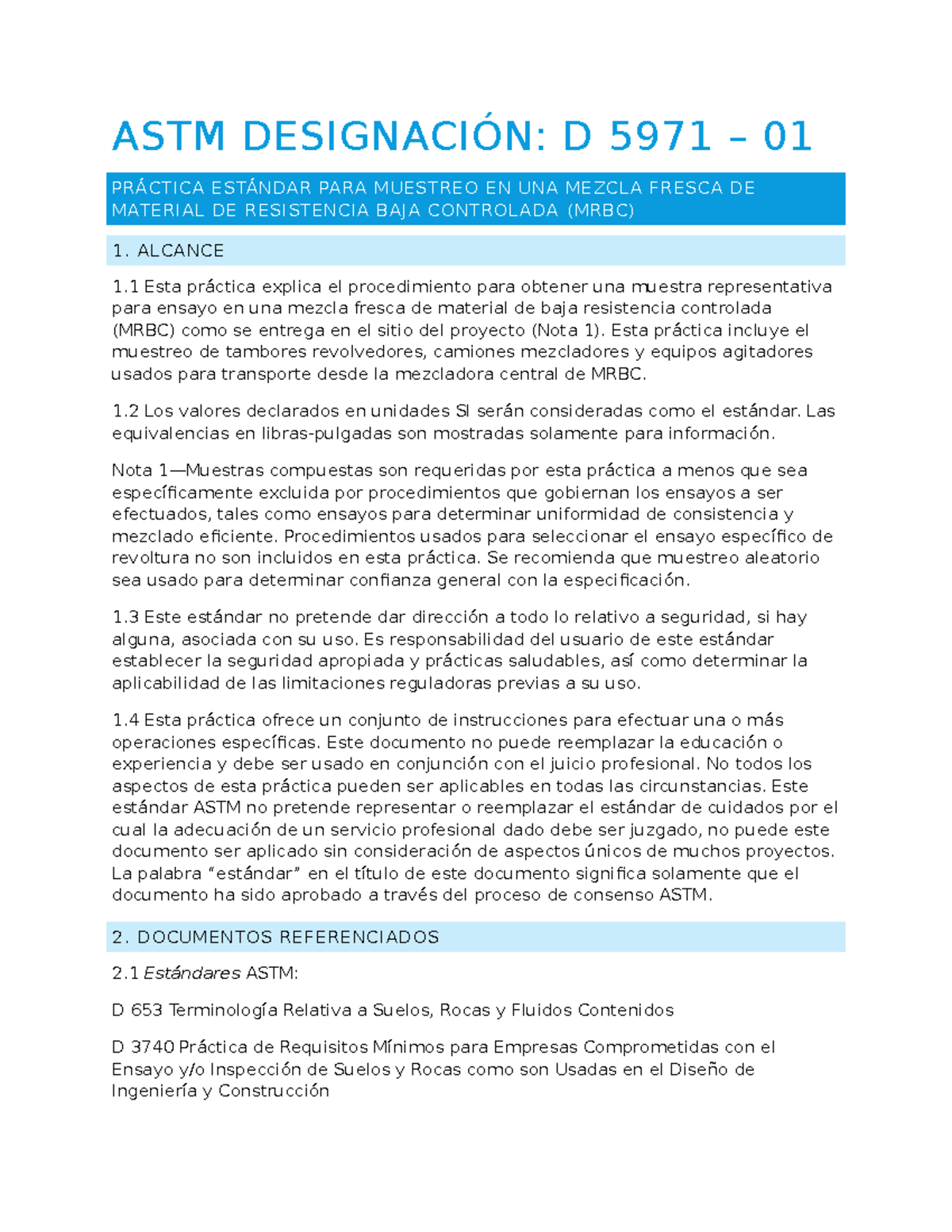 ASTM D 5971 - ASTM DESIGNACIÓN: D 5971 – 01 PRÁCTICA ESTÁNDAR PARA ...