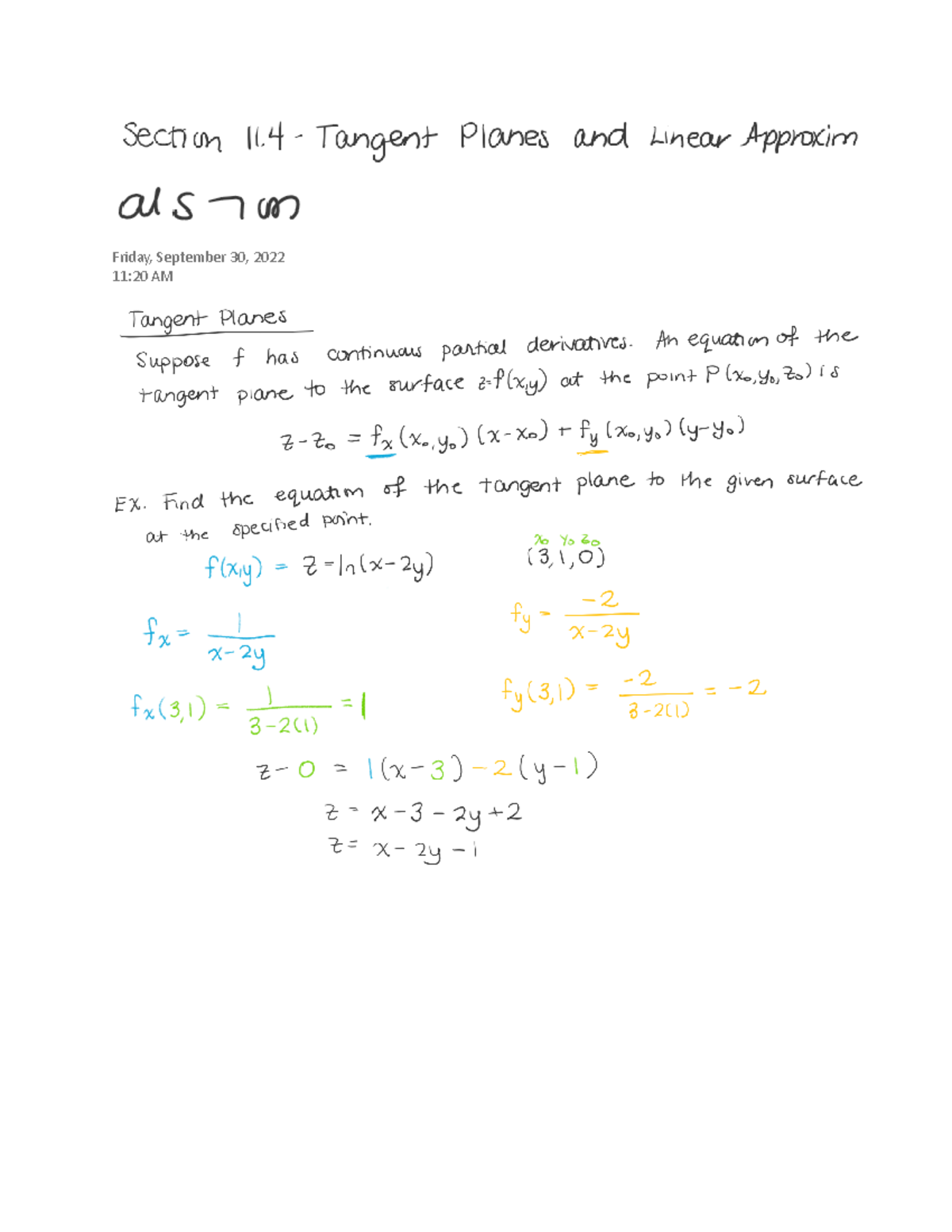 Section 11 4 Tangent Planes And Linear Approximations Math 2511