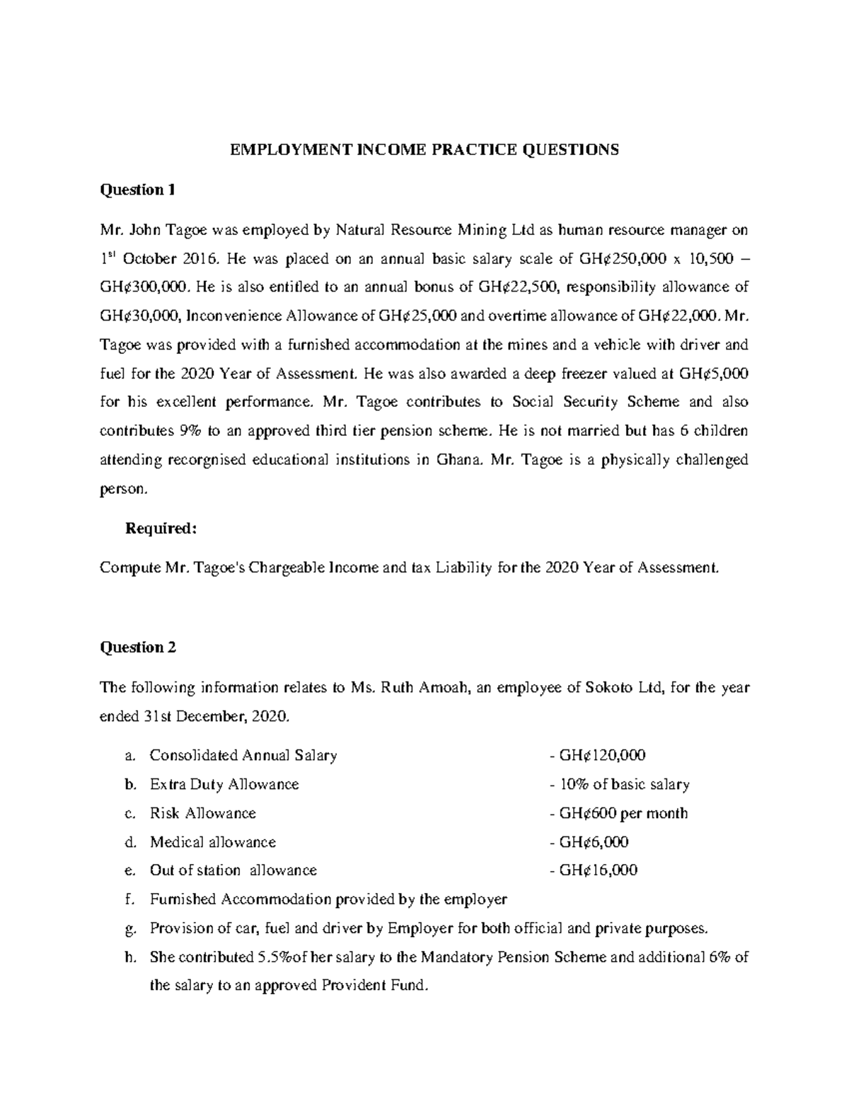 Employment Income Practice Questions - EMPLOYMENT INCOME PRACTICE ...