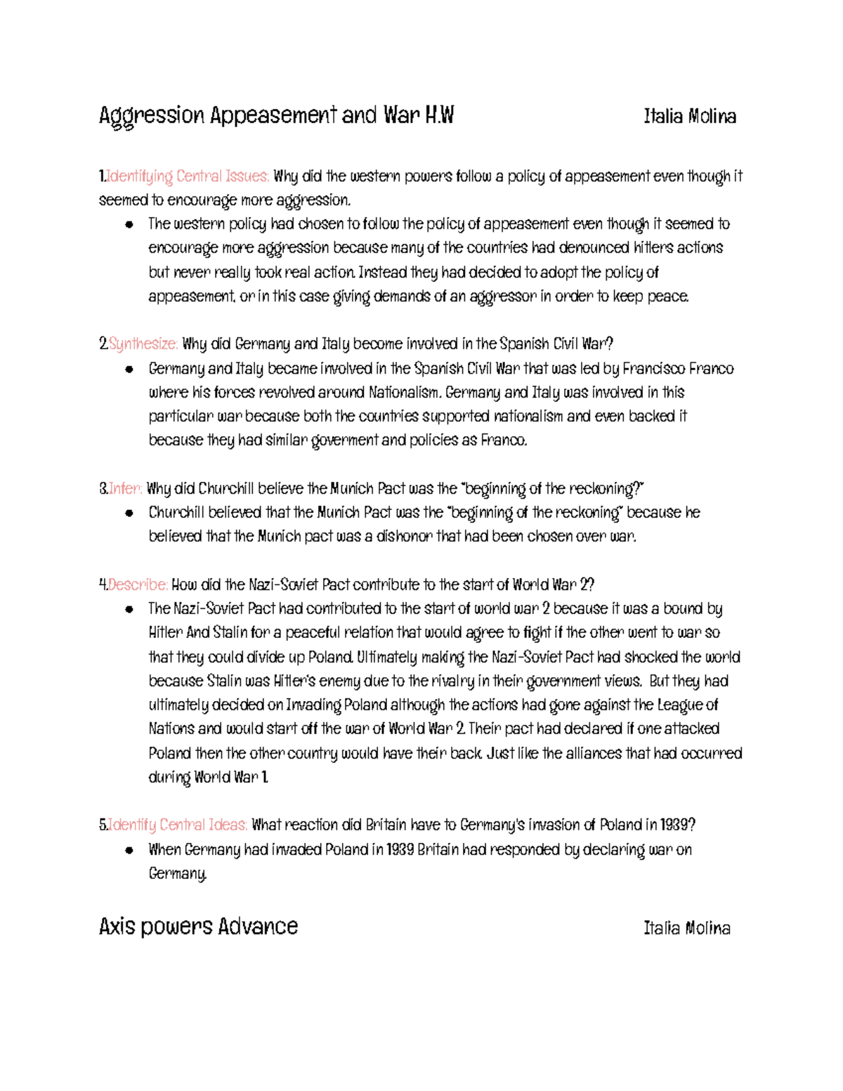 History Homework - its not hard - Aggression Appeasement and War H ...