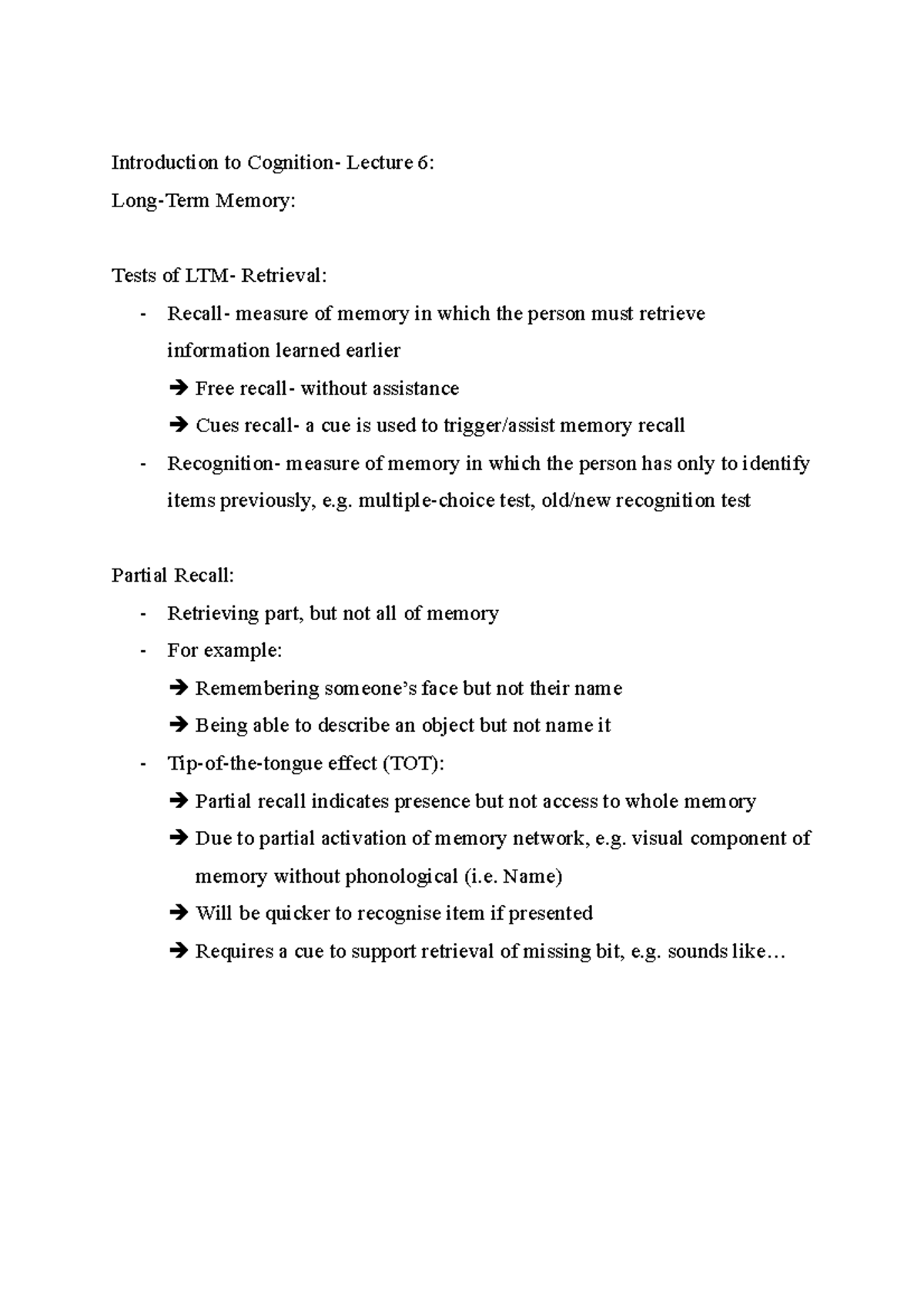 Lecture 6- Long-Term Memory - Introduction to Cognition- Lecture 6 ...