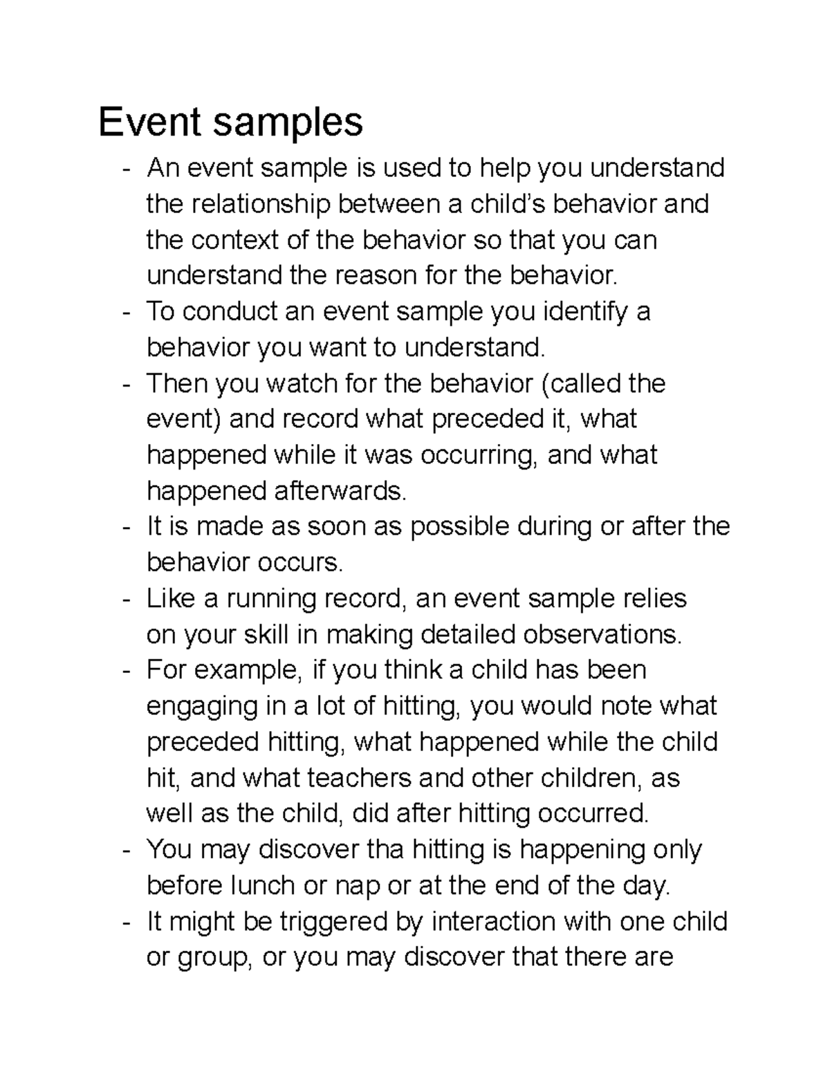 Event samples - Event samples An event sample is used to help you ...