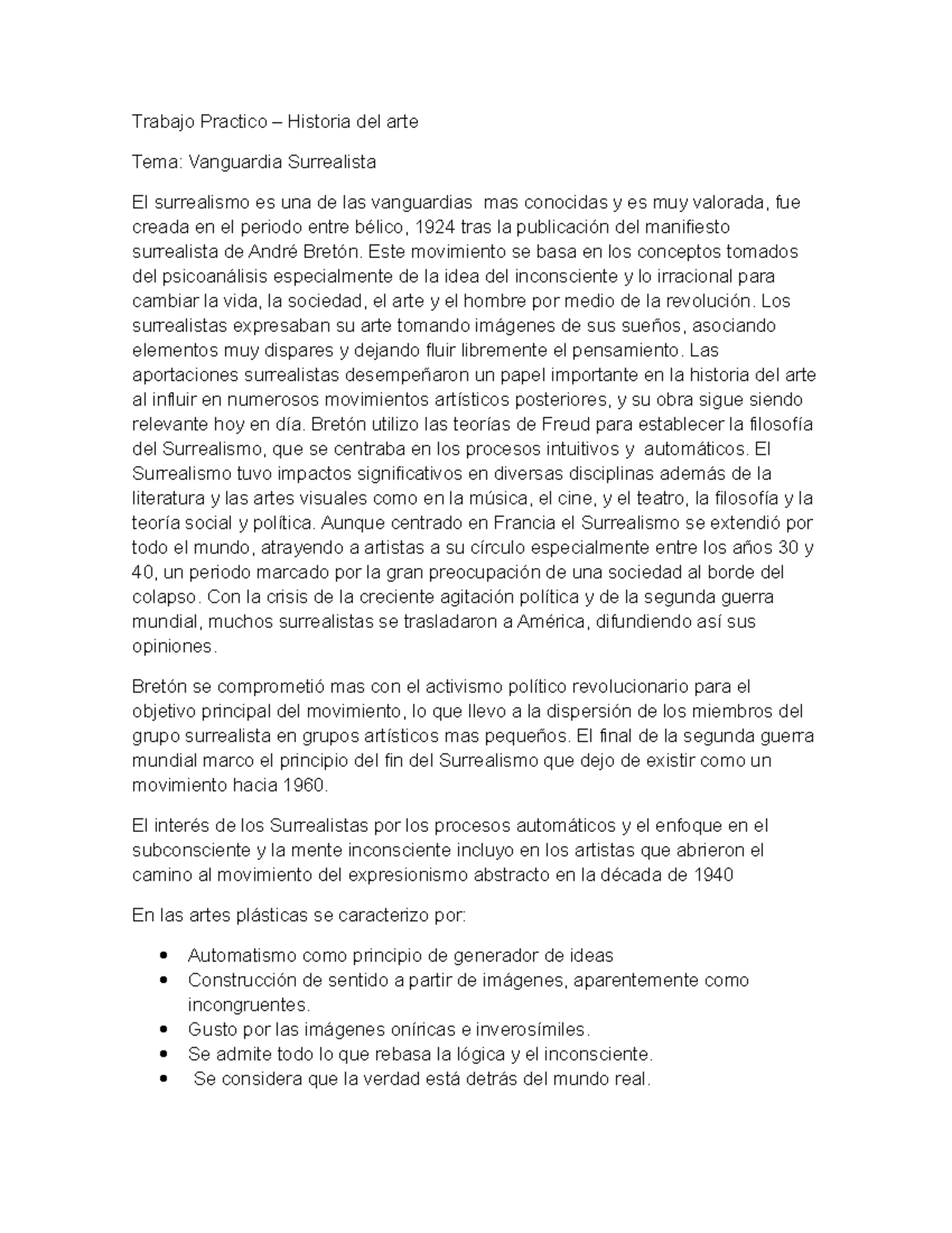 Vanguardia surrealista TP - Trabajo Practico – Historia del arte Tema ...