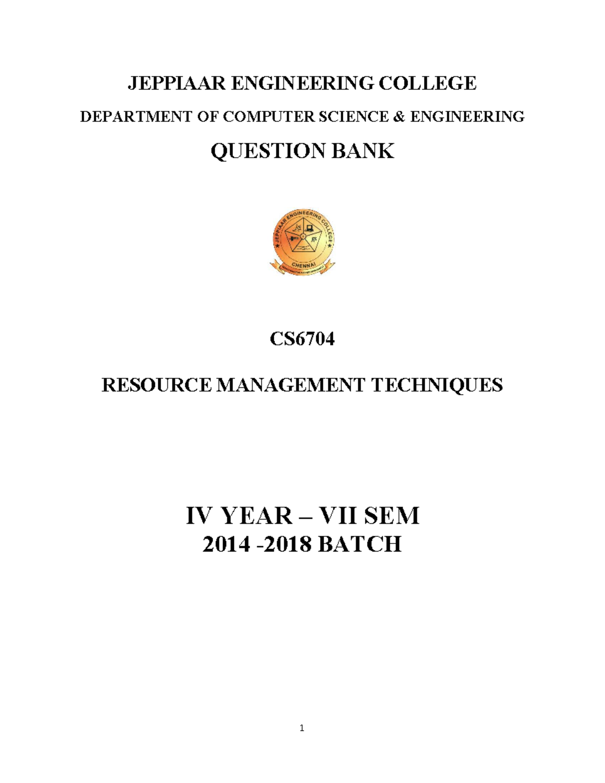 RMT Notes RESOURCE MANAGEMENT TECHNIQUES - JEPPIAAR ENGINEERING COLLEGE ...