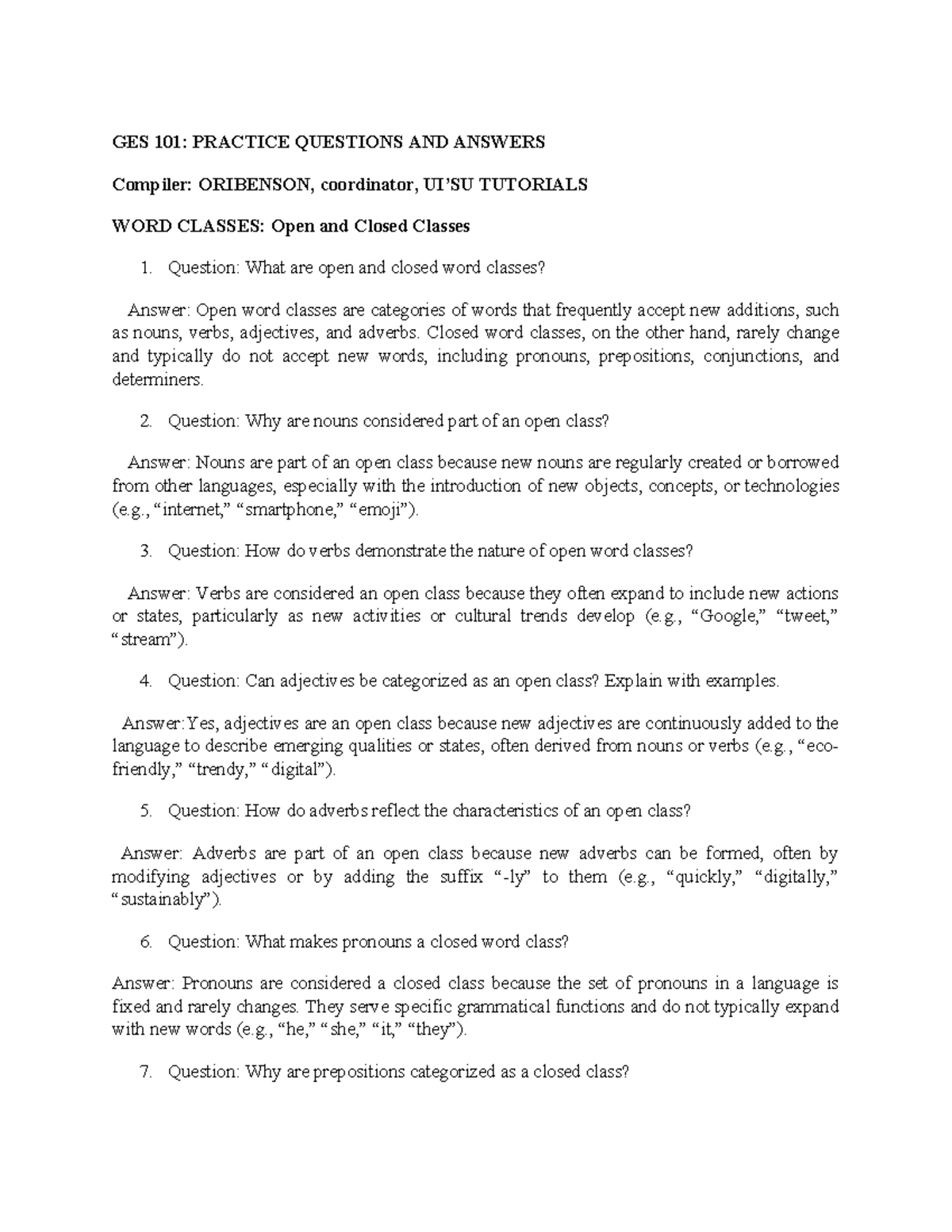 GES 101 Practice Questions AND Answers - GES 101: PRACTICE QUESTIONS AND ANSWERS Compiler: - Studocu