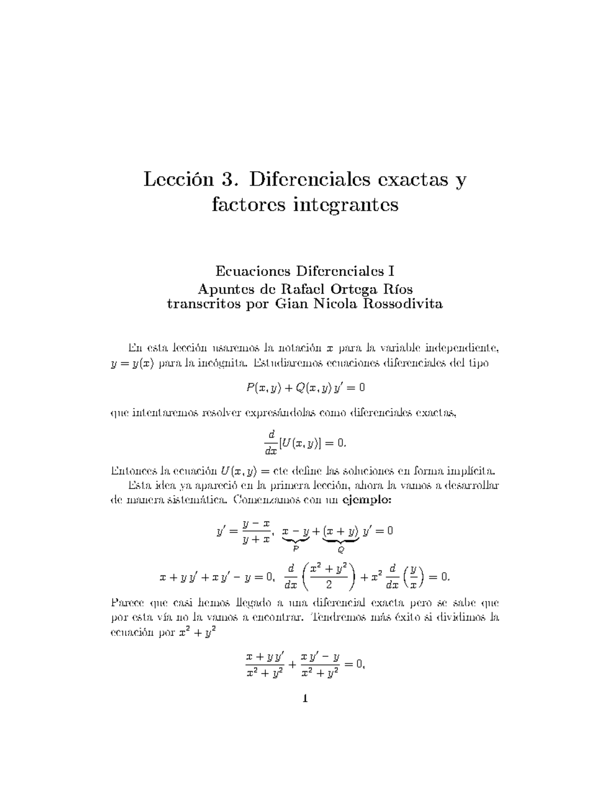 Ecuaciones diferenciales Exactas Y Factor Integrante - Lección 3 ...