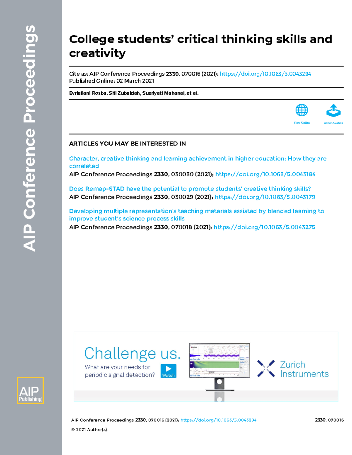 College students critical thinking skill - AIP Conference Proceedings ...
