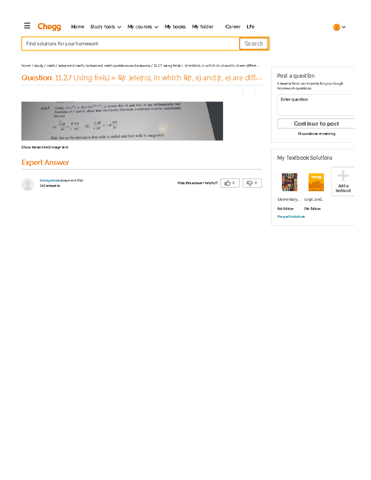 11.2.7 Using Freis) = R(r )ele(ro), In Which R(r, ... Chegg - Was this ...