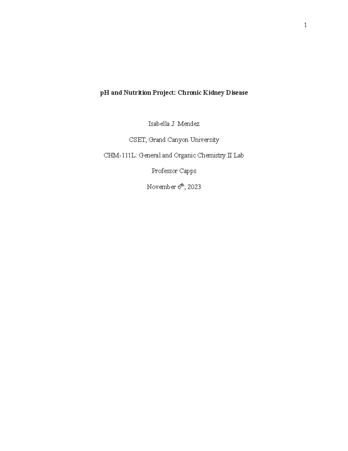 P H and Nutrition Project CKD CHM111L - pH and Nutrition Project ...
