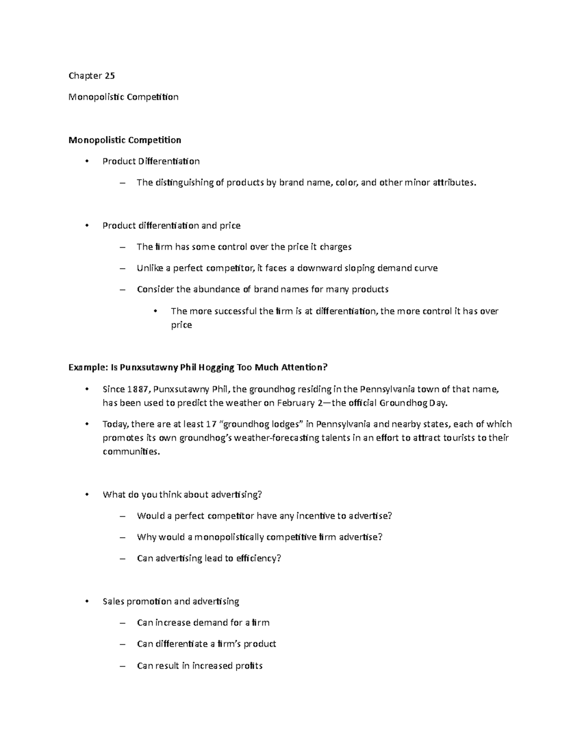 Chapter 25 - Lecture Notes 2 - Chapter 25 Monopolistic Competition ...