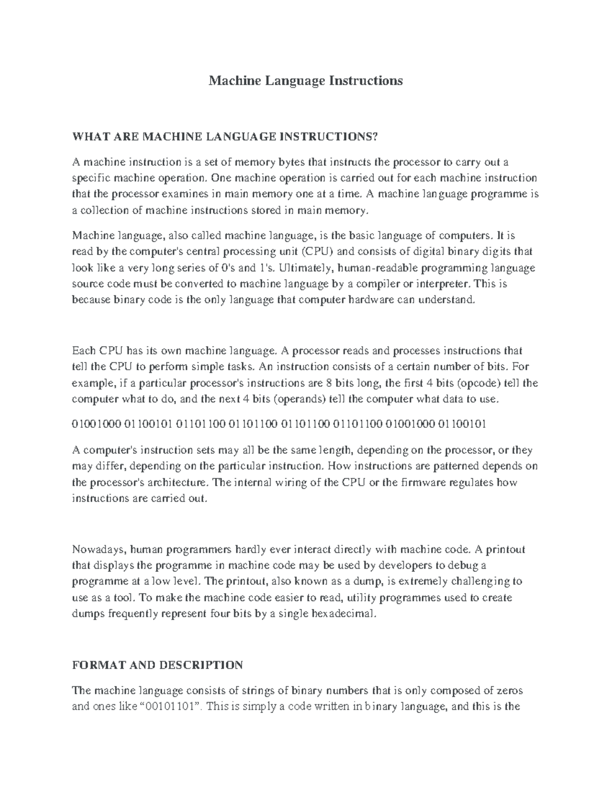 Shaheer-Assignment No 4 - Machine Language Instructions WHAT ARE ...