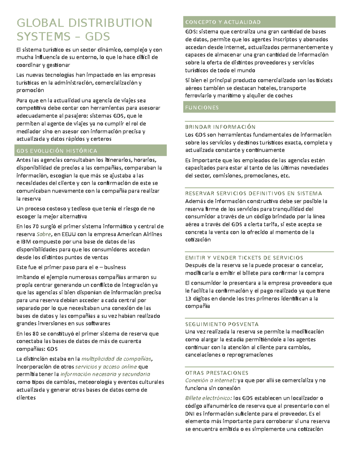Parcial 2 - GLOBAL DISTRIBUTION SYSTEMS – GDS El sistema turístico es ...