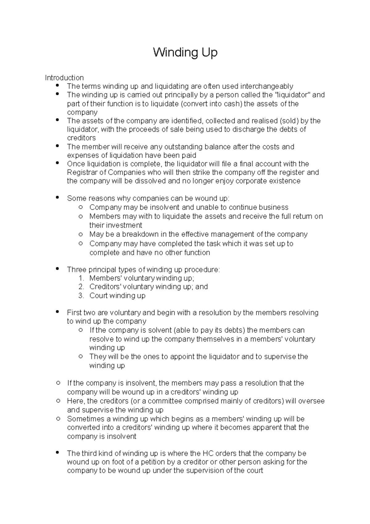 Winding Up - Winding Up Introduction The terms winding up and ...