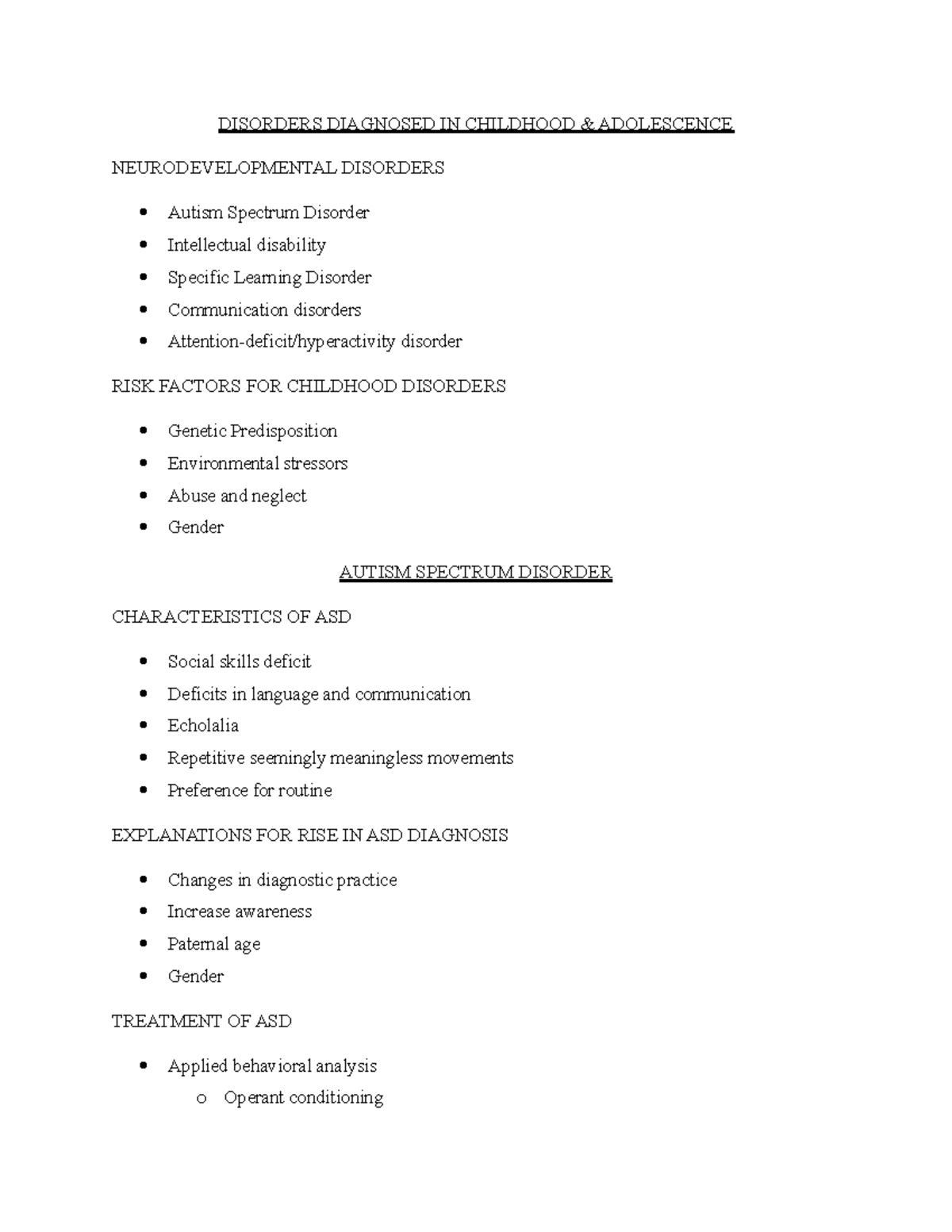 Lecture 20- Childhood Disorders Lecture Notes - DISORDERS DIAGNOSED IN ...