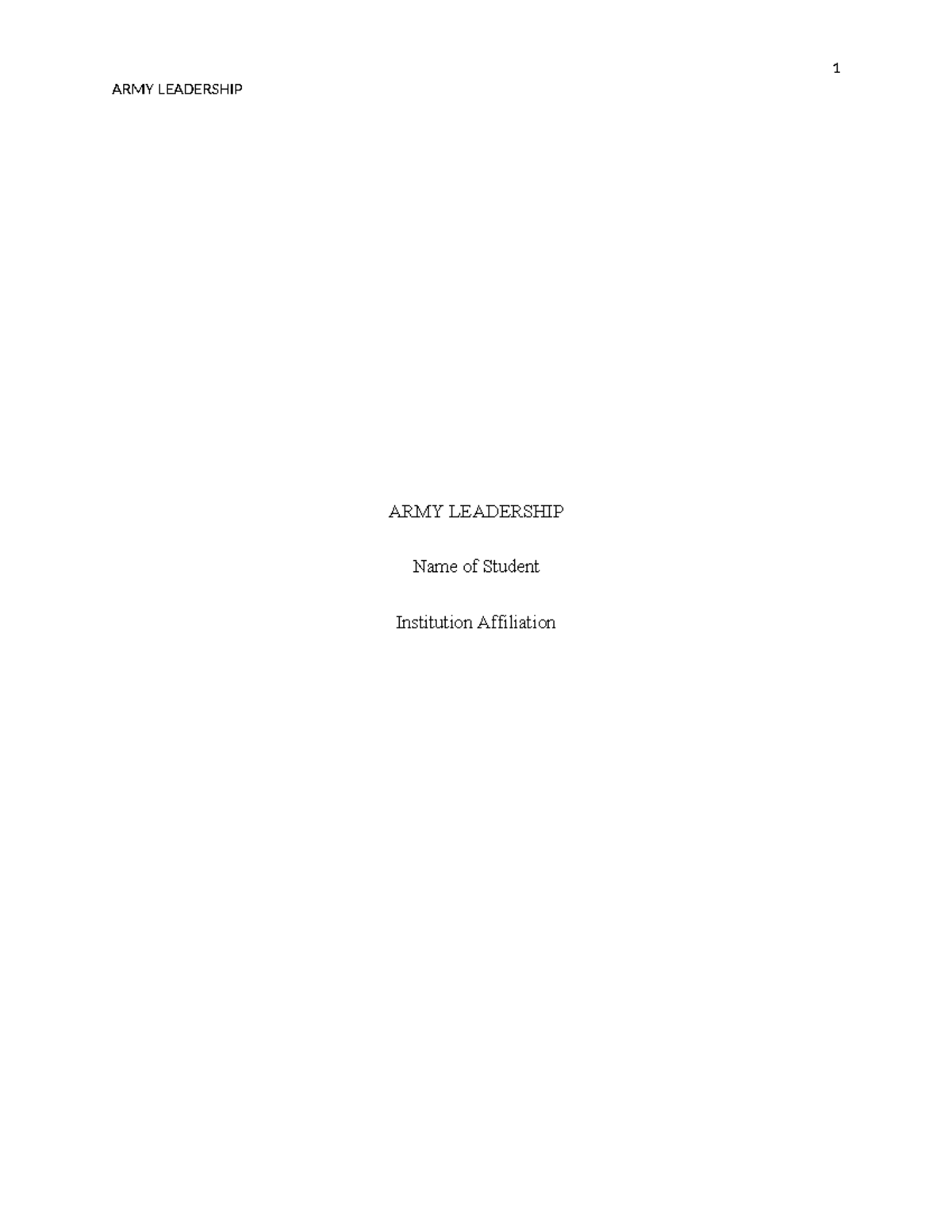 Army Leadership Essay - Its an assignment - ARMY LEADERSHIP ARMY ...