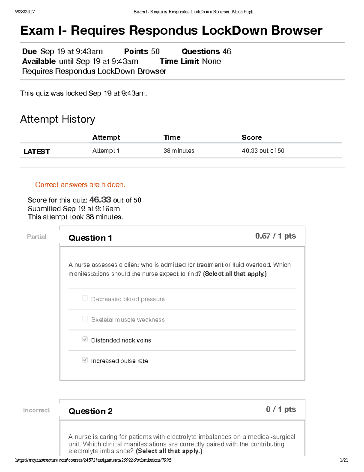 Pdf - none - Exam I- Requires Respondus LockDown Browser Due Sep 19 at ...