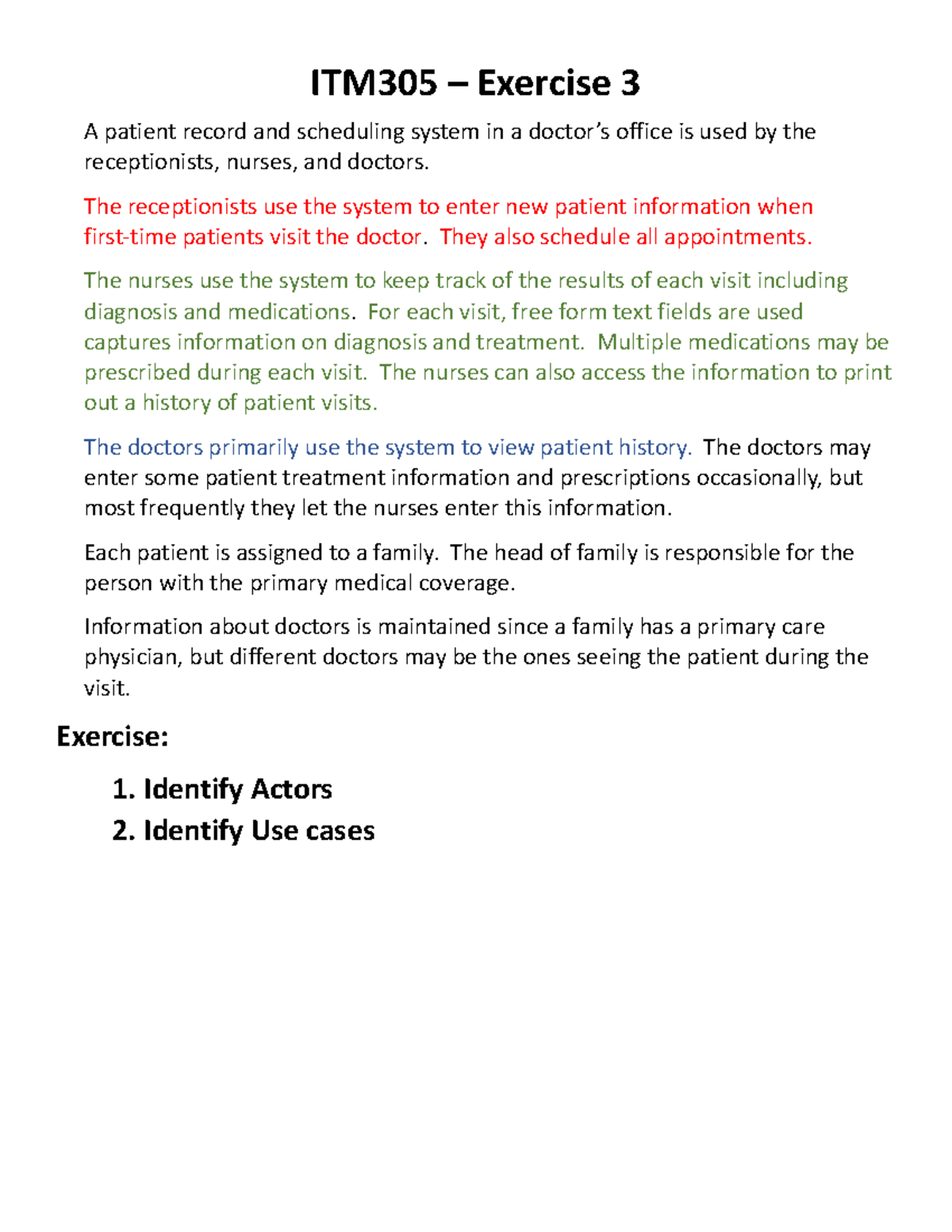 ITM305 - Exercise 3 - Use Cases - ITM305 – Exercise 3 A patient record ...