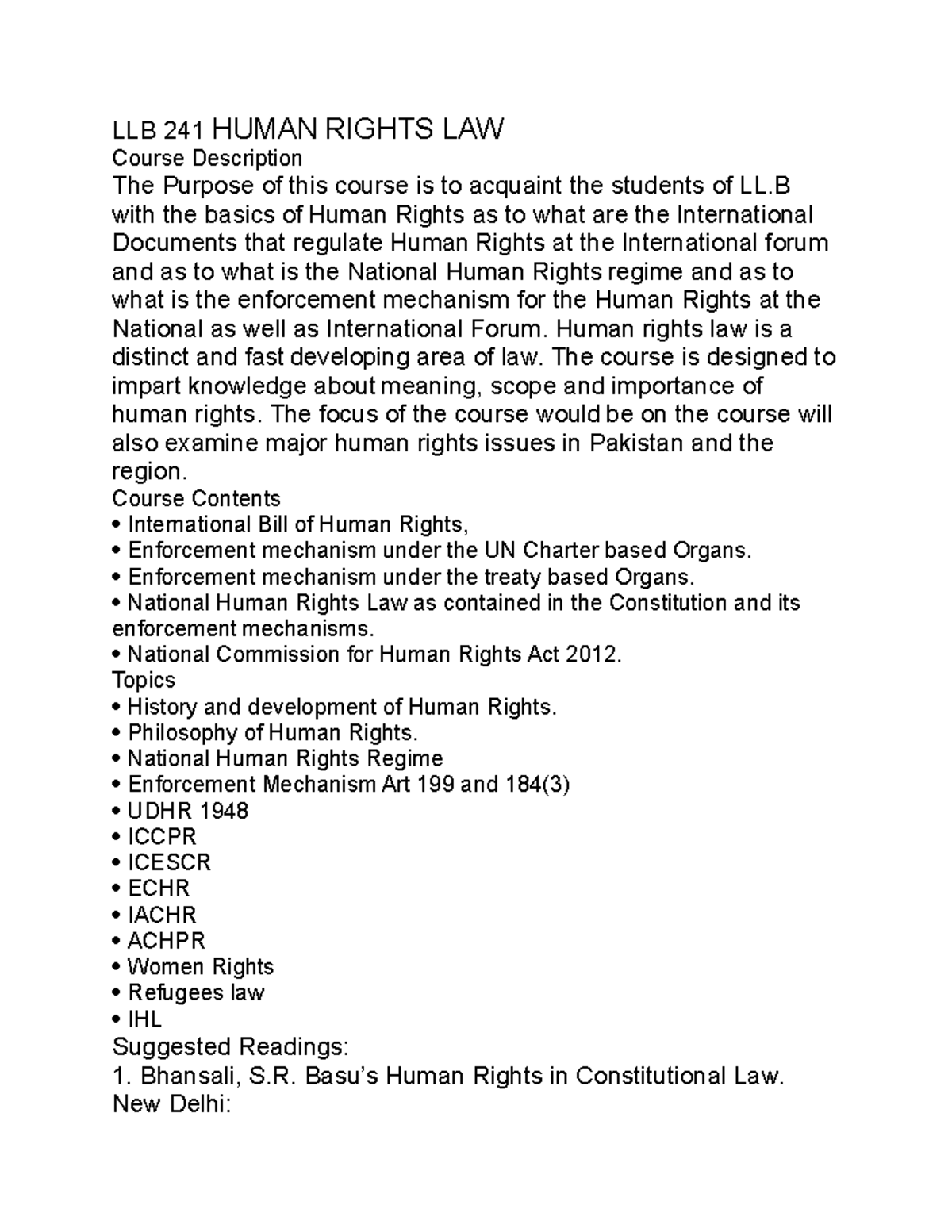 Human Rights LAW - assignment of chapter 1 - LLB 241 HUMAN RIGHTS LAW ...