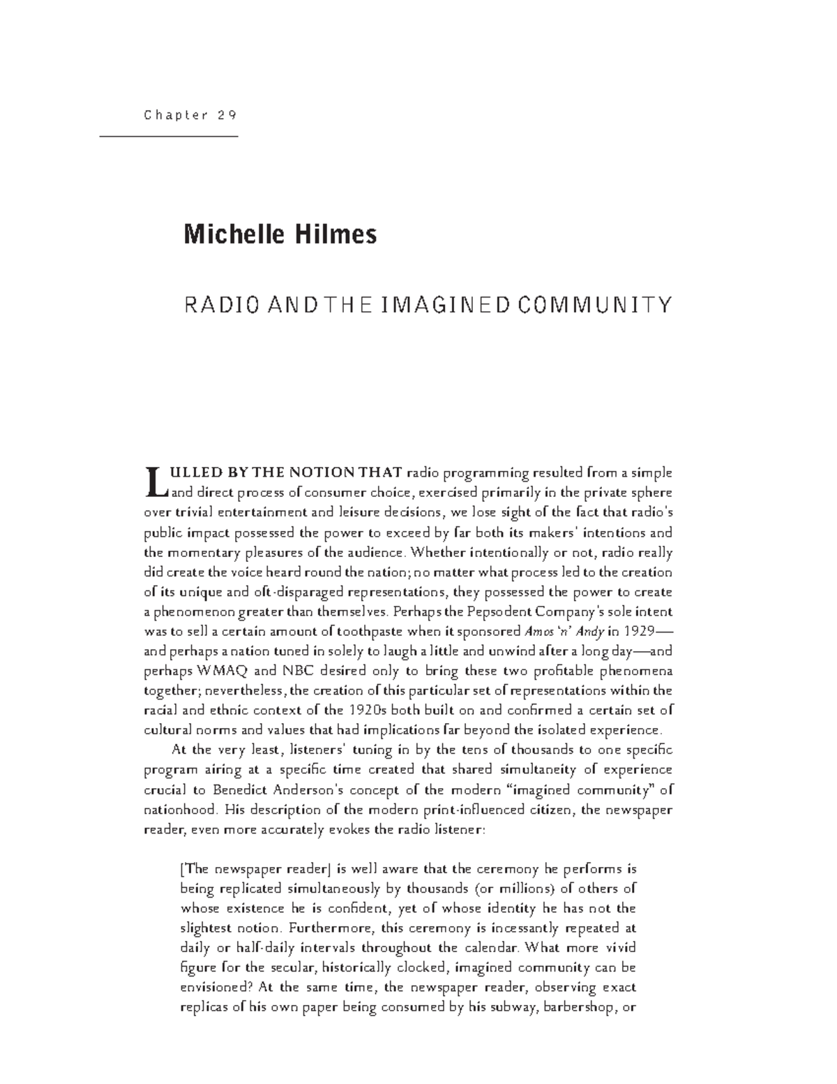 Hilmes - radio and the imagined community - C h a p t e r 2 9 Michelle ...