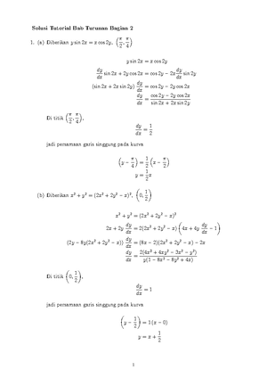 Tutor 1 - Kalkulus 1 - Solusi Tutorial Bab Pendahuluan dan Fungsi (a) Perhatikan bahwa 4 x 2 − 5 ...
