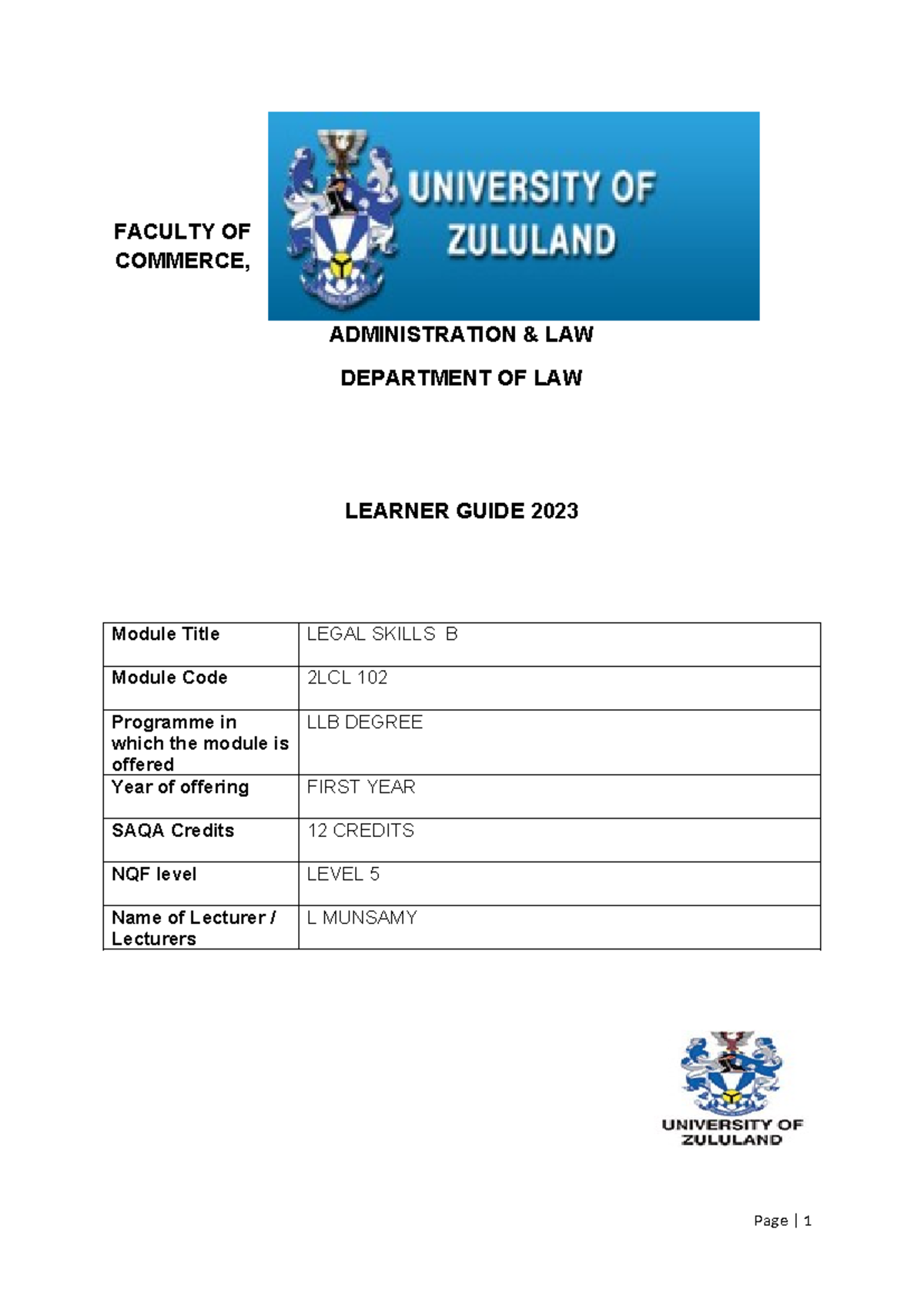 1) Tutorial One - FACULTY OF COMMERCE, ADMINISTRATION & LAW DEPARTMENT ...