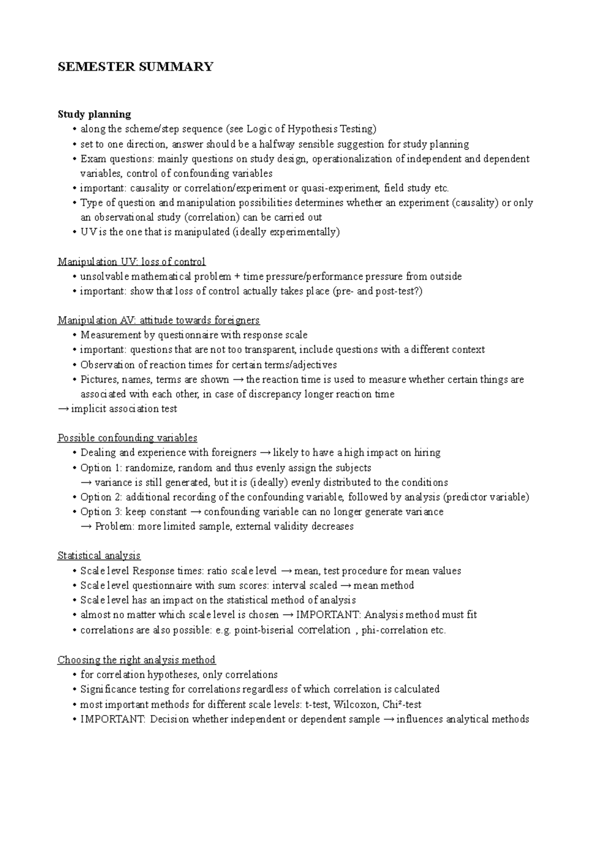 Statistics summary 13: Study planning and summary - SEMESTER SUMMARY ...