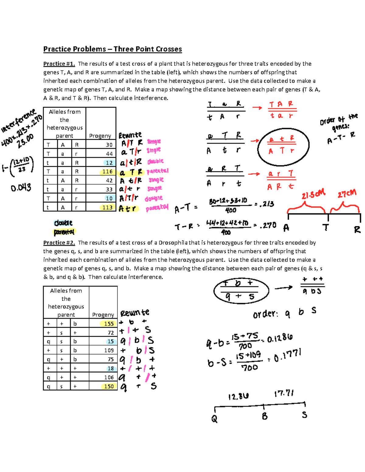 BSCI222 Three Point Crosses Problems w Answers - Practice Problems 3 ...