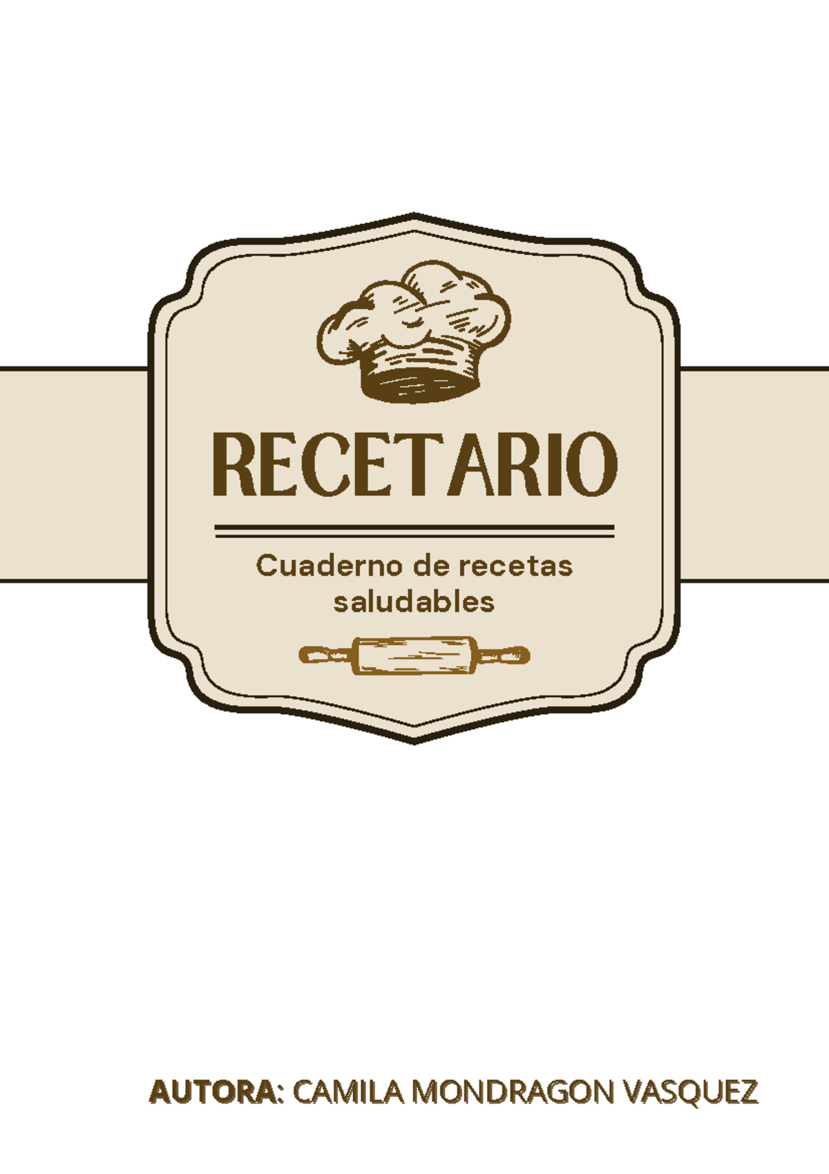 Documento A4 portada de recetario de comidas vintage clásico beis y ...