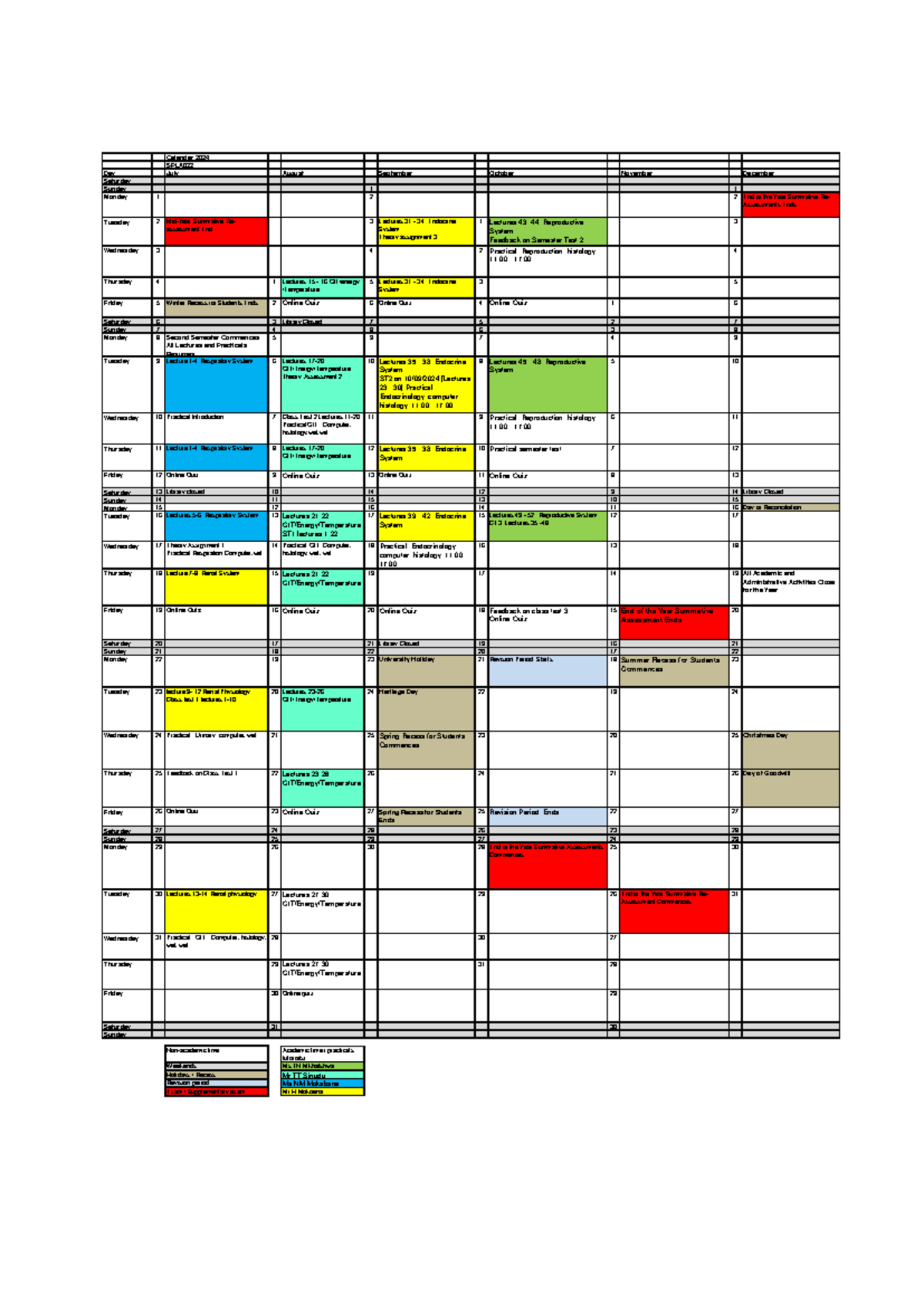 2024 SPLA022 Calendar - Always be ready for the assessments and tests ...