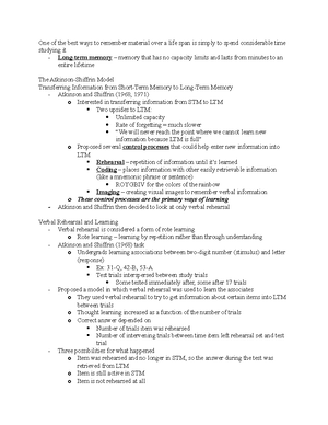 PSY416 Chapter 5 Reading - Chapter 5 – Long Term Memory One of the best ways to remember ...